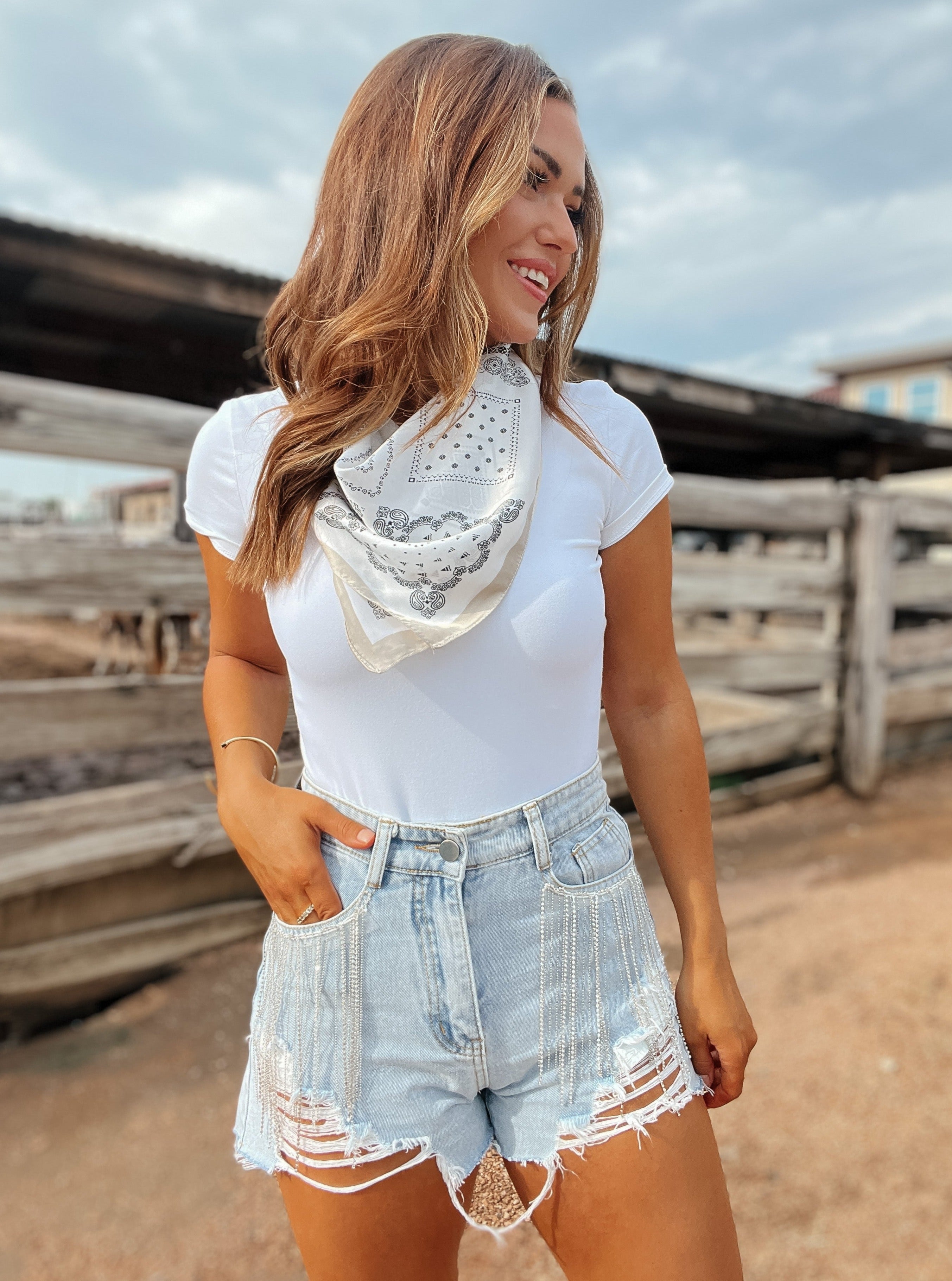 Last Night Rhinestone Denim High Waisted Shorts – Thomas and Rye