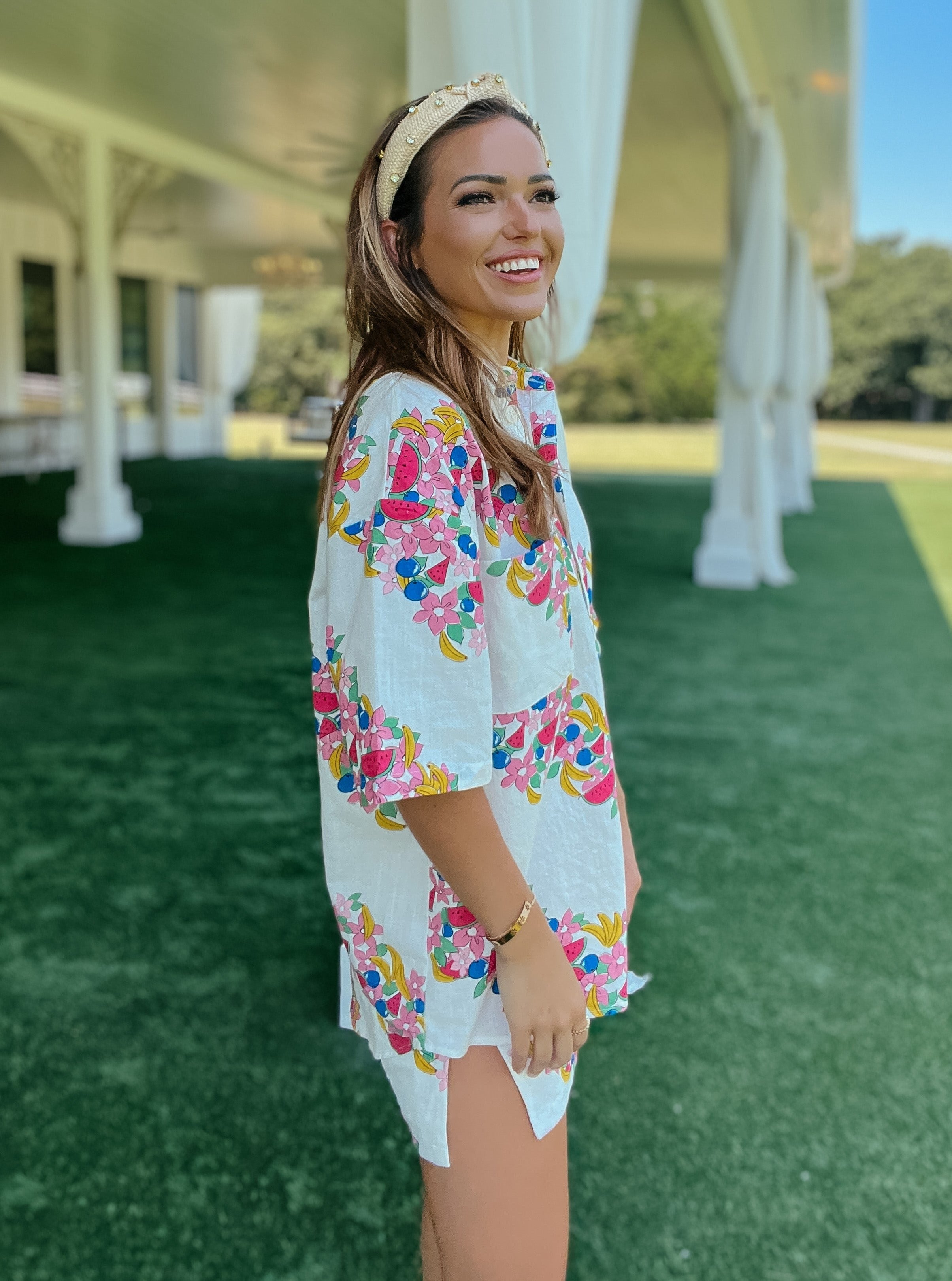 Mischa Summer Fruit Linen Button Up Top – Thomas and Rye